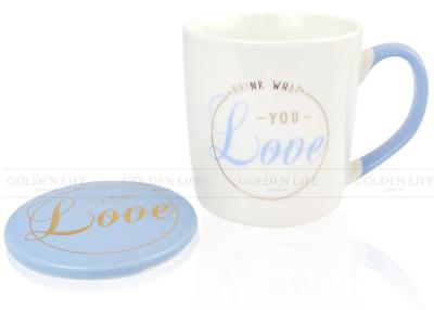 China 12OZ Custom Coffee Mugs Blue Glaze Eco - Friendly AB Grade With Gold Style for sale