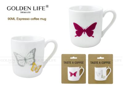 China D5.2xH5.4cm Size Espresso Coffee Mugs 90mL Capacity With Butterfly Pattern for sale