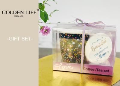 China 360ml Capacity Ceramic Gift Set Secret Garden Purple Flowers With Lid Pvc for sale