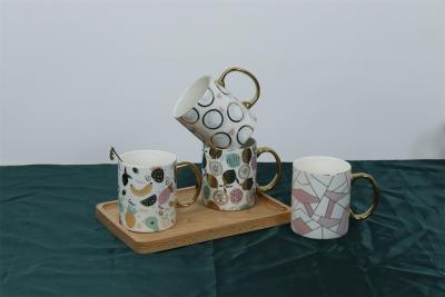 China 340cc milk Mug With Handle Porcelain Coffee Mug with Real Gold Design for Home office using for sale