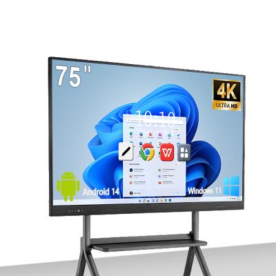 China Qtenboard 75 Inch Interactive Whiteboard with 4K Resolution 40-50 Touch Points and Dual OS for Education and Conference for sale