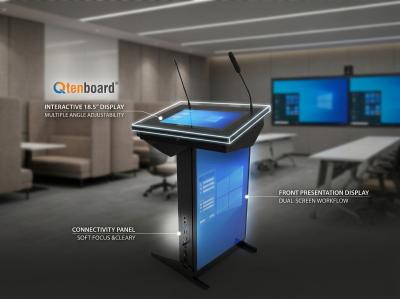 China Qtenboard Dual Screen Digital Podium with Optional Size Combinations and 10-point Capacitive Touch for Smart Classrooms for sale