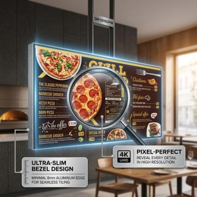 China QM-5515GPW 55 Inch 500 Nits 4K Digital Menu Board Advertising Mixed Playback Commercial Display for sale