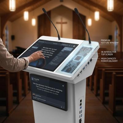 China 43-22 Inch Android 14 Digital Podium Church Auditorium Presentation Lectern with Wi-Fi for sale