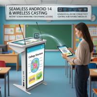 China 32-24 Inch Android 14 Smart Digital Podium K12 Classroom Wireless Mirroring Teaching Lectern for sale