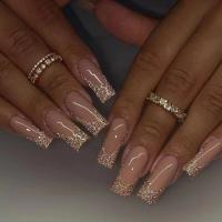 China Acrylic Custom Press On Nails Ballerina Medium Coffin French Tip Manicure Stick On Nails for sale