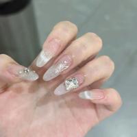 China Shinning Stones Press On Nails Coffin French Tip Nails Manicure Acrylic Stick On Nails Easy for sale