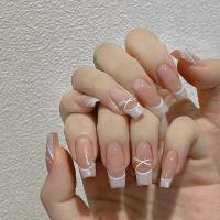 China Shinning Stones Press On Nails Coffin French Tip Nails Manicure Acrylic Stick On Nails Easy for sale