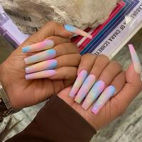 China Selling Full Cover Mixed Color 24pcs Oval False Nails for Nail Salon Acrylic Long Tips for sale