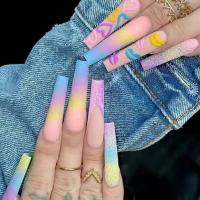 China Selling Full Cover Mixed Color 24pcs Oval False Nails for Nail Salon Acrylic Long Tips for sale