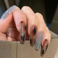 China 24pcs/Set Packaging Cat Eye Almond Shape Artificial Printed Press On Nails in Mixed Color for sale