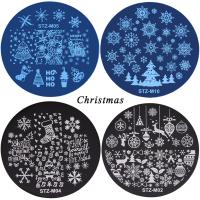 China 2022 Christmas Pattern Stainless Steel Round Stamping Plate Easy Apply Nail Art Tool for sale