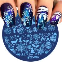China 2022 Christmas Pattern Stainless Steel Round Stamping Plate Easy Apply Nail Art Tool for sale