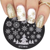 China 2022 Christmas Pattern Stainless Steel Round Stamping Plate Easy Apply Nail Art Tool for sale