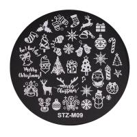 China 2022 Christmas Pattern Stainless Steel Round Stamping Plate Easy Apply Nail Art Tool for sale