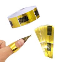 China High Sticky Gold Dual Long Plastic Nail Form Custom LOGO 100Pcs /Roll for Easy Apply for sale