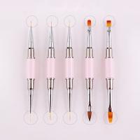China 2022 Fangxia Double Head Manicure Pen Pink Handle UV Gel Nail Art Painting Brushes for sale
