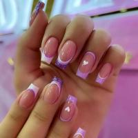 China Custom 3D Strong Luxury French Style Long Fake Acrylic Nails Tips False Artificial 24 Nails Designer Press On Nails Wholesale for sale