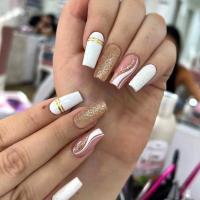 China Custom 3D Strong Luxury French Style Long Fake Acrylic Nails Tips False Artificial 24 Nails Designer Press On Nails Wholesale for sale