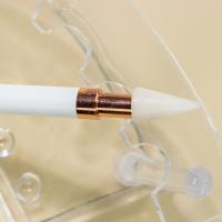 China Double Way Using Wax Carving Pencil Custom Nail Art Dotting Brush Tools White Rhinestone Picker Pen for sale