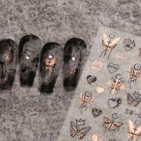 China Hot Selling Beauty Nails Nail Decorations Gold Foil And Silver Color Decals Self Adhesive Butterfly Nail Sticker for sale