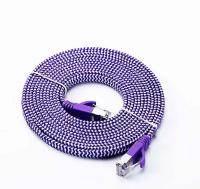 China EJE Brand Flat CAT.6A FTP Blue White Stripe Patch Cable Special Design for 10 Gigabit Network for sale
