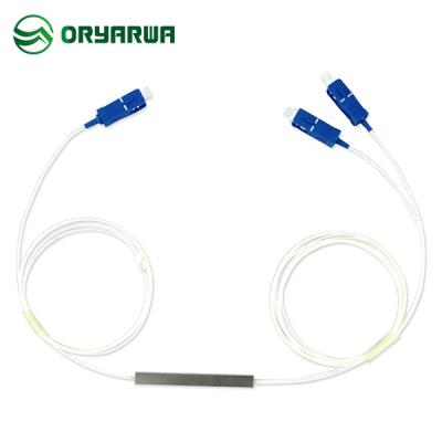 China Mini Type Fiber Optic Splitter 1x2 FTTH SC UPC Steel Tube for sale