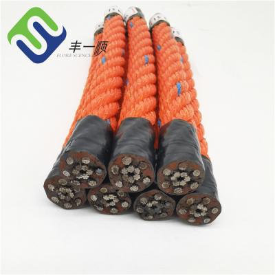 China 16mm 6 Strand PP Combination Rope with Steel Wire Core for Fishing Trawling for sale