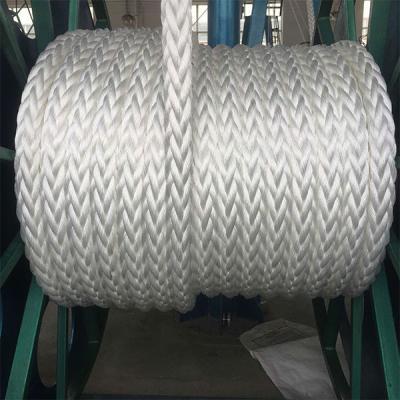 China White Nylon Fiber Rope 8 Strand 50mm Hawser Rope for Ship Mooring Towing for sale