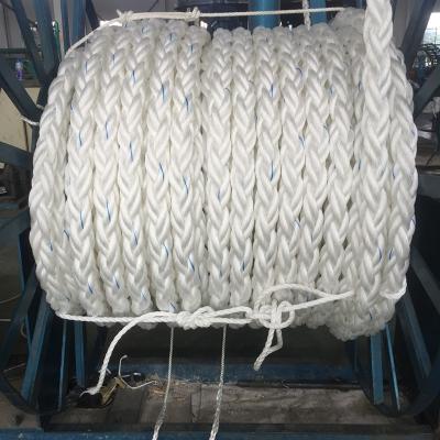 China 70mm 8 Strand Polypropylene Mixed Polyester Mooring Anchor Rope 220m Per Roll White Black for sale