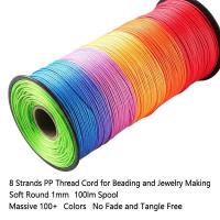China 8 Strand PP Thread Cord 1mm 100m Spool for Jewelry Making Beading Craft 100 Colors for sale