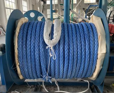 China 30mm x 220m Blue UHMWPE Marine Rope - 12 Strand Braided Spectra Cord with 15x Steel Strength for sale