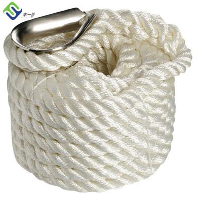 China Three Strand Twisted Nylon Anchor Line 4mm-160mm with Galvanized Thimble for Marine Docking for sale
