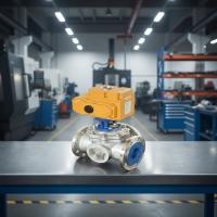 China Industrial Electric Actuator SS304/316 Stainless Steel Three Way Ball Valve Flange Type High Pressure Water Oil Gas Control for sale