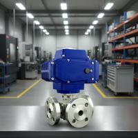 China Industrial Electric Actuator SS304/316 Stainless Steel Three Way Ball Valve Flange Type High Pressure Water Oil Gas Control for sale