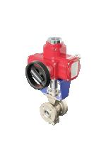 China Electric Actuator Ss304 316 Stainless Steel  v Type 3 Way Ball Valve Flange Intelligent  Explosion-proof DC24VAC110V220V380V for sale