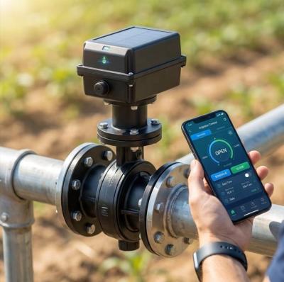 China 4G Smart Solar Powered Butterfly Valve, Wireless App Control Large Diameter Irrigation Valve for Agriculture for sale