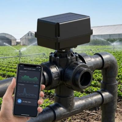 China 4G Intelligent Solar Powered 3-Way PVC Ball Valve, T-Port Wireless Smart Irrigation Valve for Automated Water Diversion for sale