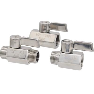 China SS304 SS316 Stainless Steel Mini Ball Valve Female to Male Threaded Female Thread 90° Handle Water Gas Shut-off Valve for sale