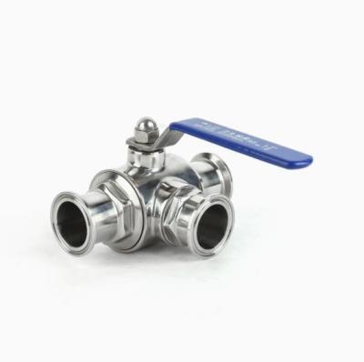 China Sanitary Tri-Clamp 3-Way Ball Valve SS304/316L T/L Type PN10 Food Grade Manual Flow Control Valve for Beverage & Pharma for sale
