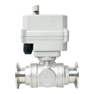 China Etrany 3Way Tri-Clamp Stainless Steel Motorized Ball Valve, 2 Sec Fast Operation, Failsafe Auto Return DC12-24VAC24V for sale