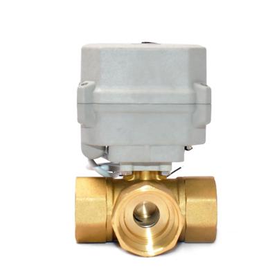 China Etrany 1 1/4in NPT Brass CR202 DC9-24V Motorized 3way Electric Ball Valve Water Fluid Control High Temperature for sale