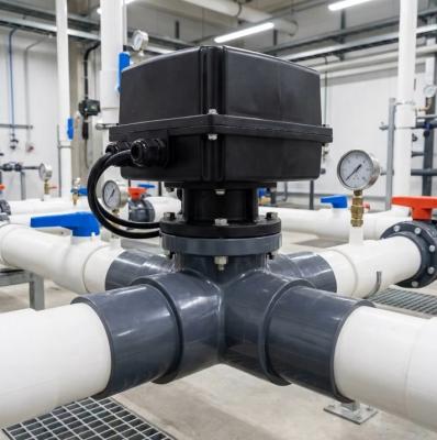 China 3-Way Electric PVC Ball Valve, L-Port/T-Port Motorized Plastic Valve for Water Treatment for sale