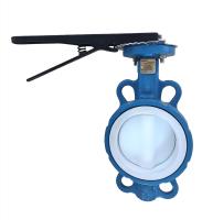 China Spheroidal Graphite Cast Iron Acid-resistant Handle Manual butterfly Valves , GB, ANSI, JIS, PTFE Inner Lining Valve Plate, for sale