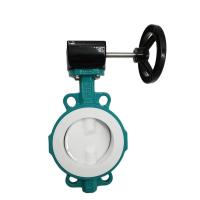 China Spheroidal Graphite Cast Iron Acid-resistant Handle Manual butterfly Valves , GB, ANSI, JIS, PTFE Inner Lining Valve Plate, for sale