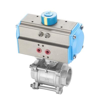 China 3 Piece Female Thread Pneumatic Ball Valve Stainless Steel Ball Valve NPT BSP Thread Valve for Water Gas Oil Pipeline for sale
