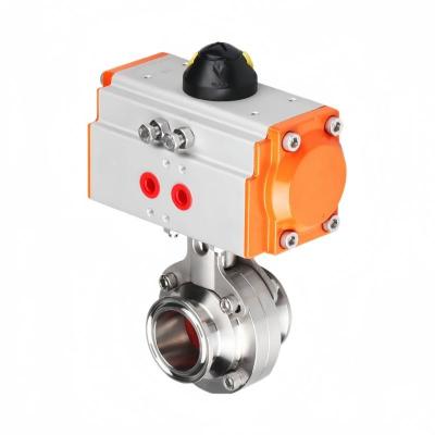 China Sanitary Tri Clamp Pneumatic Butterfly Valve 304 Stainless Steel Food Grade Air Operated Shut Off Valve for sale