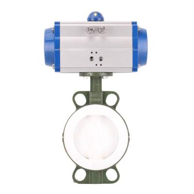 China Chemical Anti-corrosion Pneumatic Fluorine Lined Butterfly Valve Wafer Connection Cast Steel Pneumatic Butterfly Valve for sale