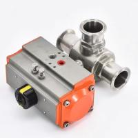 China Sanitary Tri Clamp 3 Way Pneumatic Ball Valve SS304 SS316L L/T Port Pneumatic Actuated Three Way Ball Valve for sale