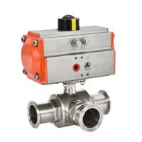 China Sanitary Tri Clamp 3 Way Pneumatic Ball Valve SS304 SS316L L/T Port Pneumatic Actuated Three Way Ball Valve for sale